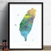Taiwan Map Country Map of Taiwan Art Print Watercolor Illustration Wall ...