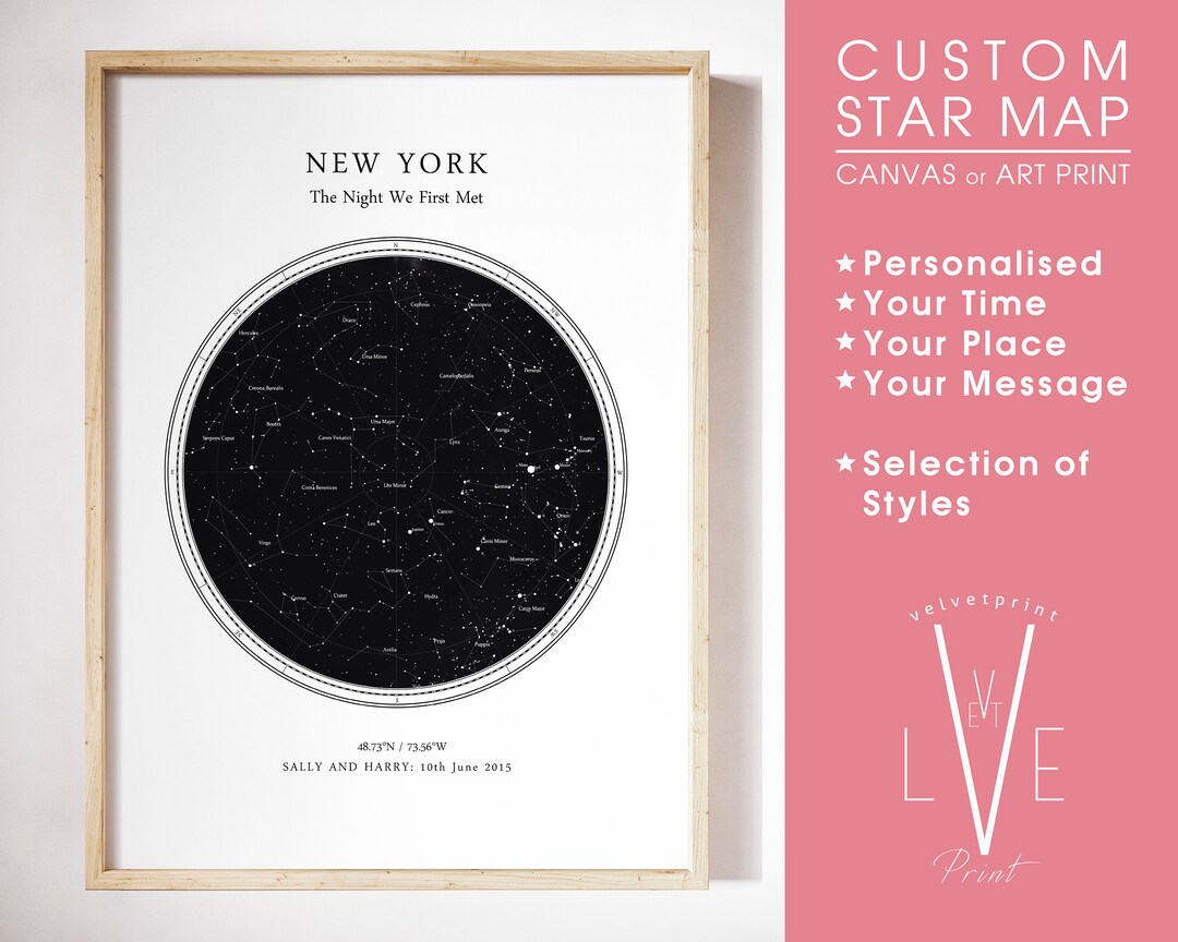 Custom Star Map - WHITE BACKGROUND | Personalised Star Map | Star ...