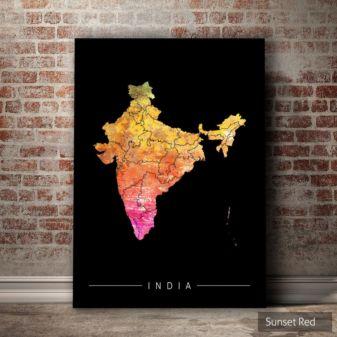 India Map - Country Map of India - Art Print Watercolor Illustration ...
