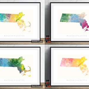 Massachusetts Map State Map of Massachusetts Art Print Watercolor ...