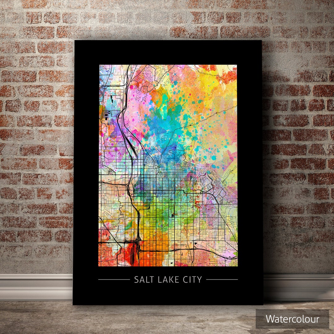 Salt Lake City Map - City Street Map, Utah, USA - Art Print Watercolor ...