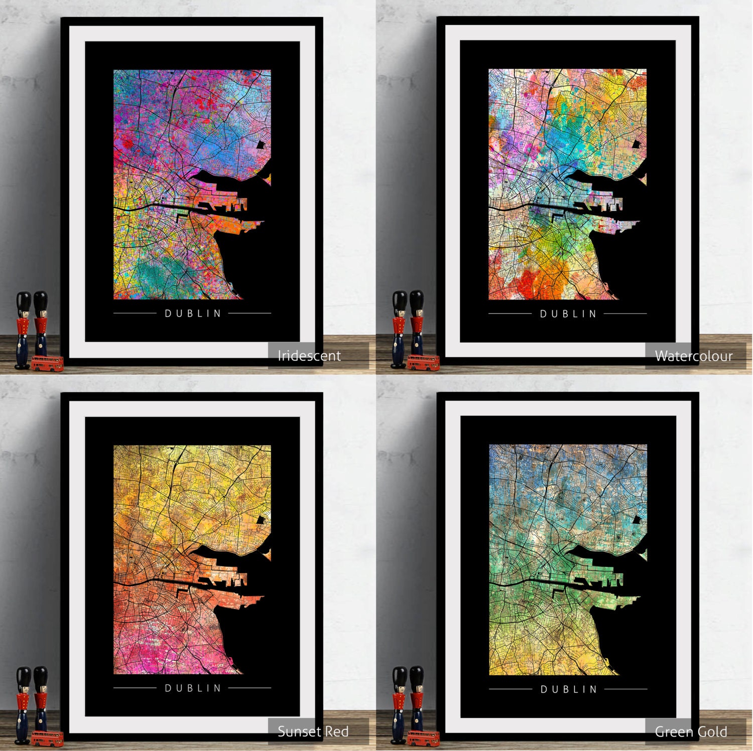 Dublin Map - City Street Map of Dublin Ireland - Art Print Watercolor ...
