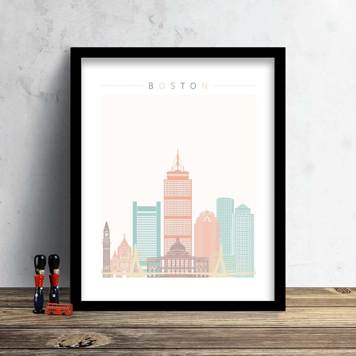 Boston Skyline, Print, Boston Massachusetts Skyline, Watercolor Print ...