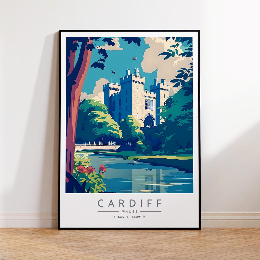 Cardiff Travel Poster - Wales, Cardiff Print, Home Decor, Print Framed ...