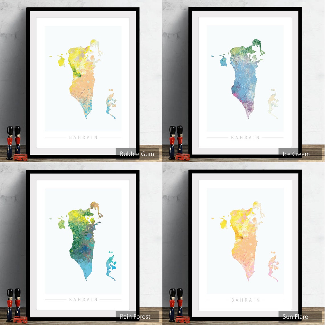 Bahrain Map - Country Map of Bahrain - Art Print Watercolor ...