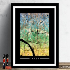 Tulsa Map - City Street Map of Tulsa, Oklahoma - Art Print Watercolor ...