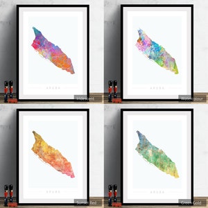 Aruba Map - Country Map of Aruba - Art Print Watercolor Illustration ...