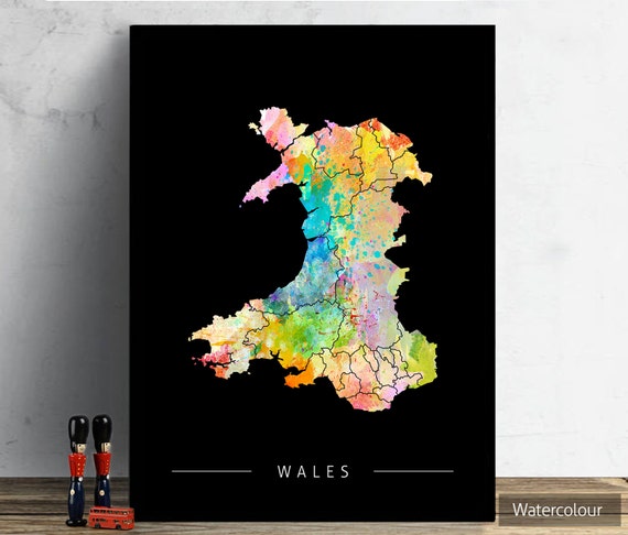 Wales Map Country Map of Wales Art Print Watercolor | Etsy UK