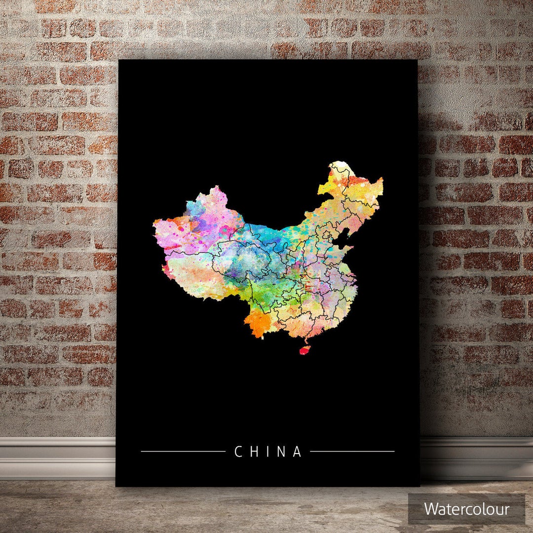 China Map - Country Map of China - Art Print Watercolor Illustration ...