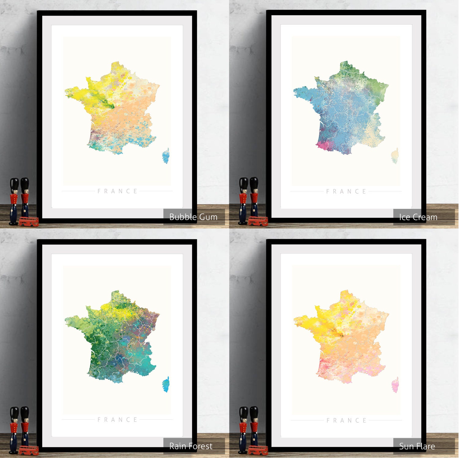 France Map Country Map of France Art Print Watercolor - Etsy