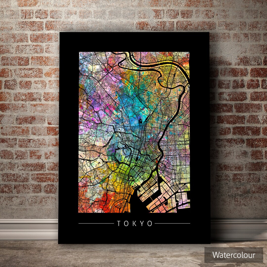 Tokyo Map - City Street Map of Tokyo Japan - Art Print Watercolor ...
