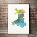 Wales Map Country Map of Wales Art Print Watercolor Illustration Wall ...