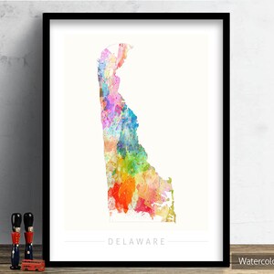 Delaware Map State Map of Delaware Art Print Watercolor Illustration ...