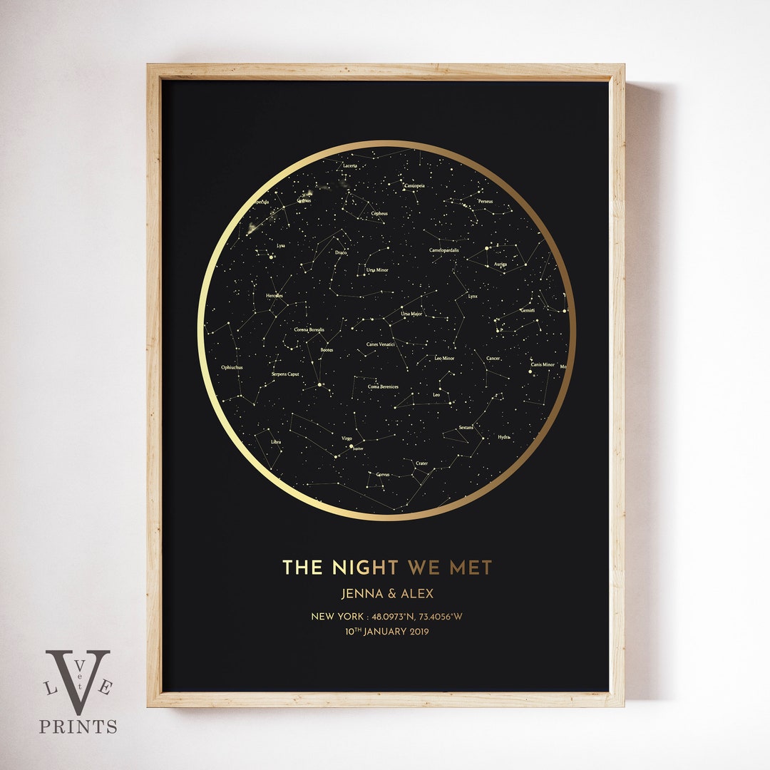 Carta de estrellas, Mapa de estrellas personalizado por fecha, Regalo ...