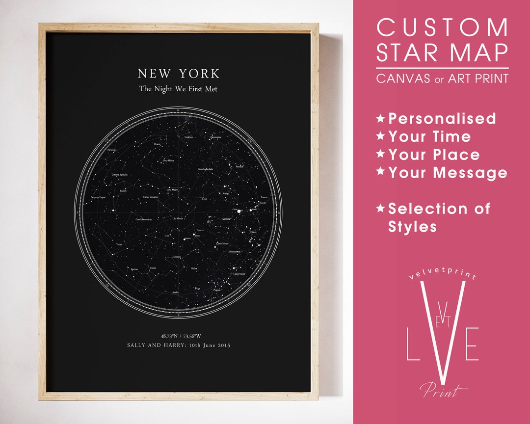 Custom Star Map - BLACK BACKGROUND | Personalised Star Map | Star ...