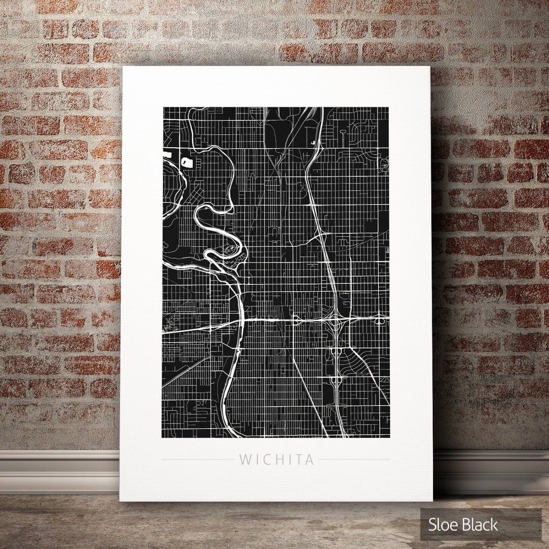 Wichita Map City Street Map of Wichita, Kansas Art Print Watercolor ...