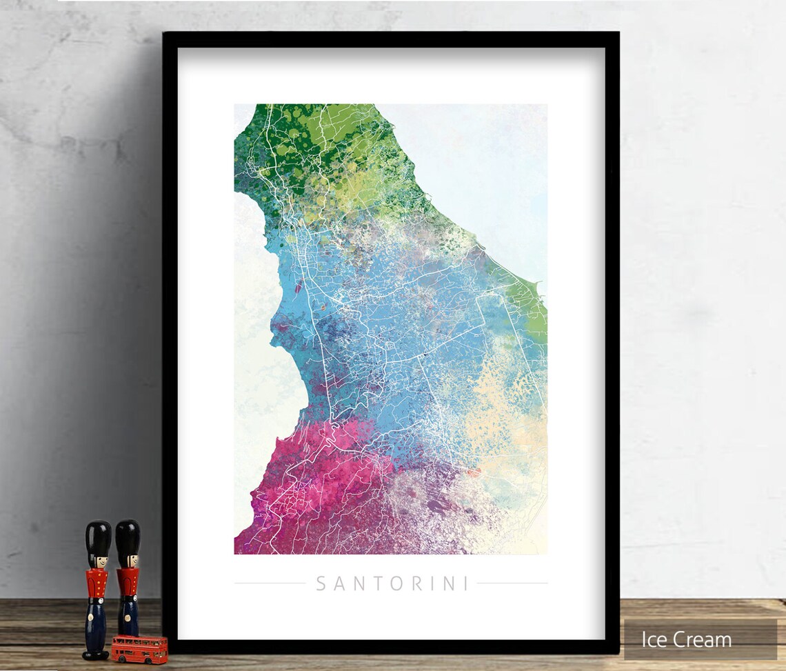 Santorini Map - City Street Map Santorini, Fira, Greece - Art Print ...