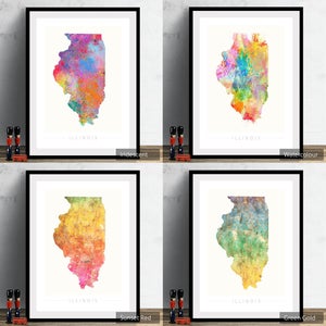 Illinois Map State Map of Illinois Art Print Watercolor - Etsy