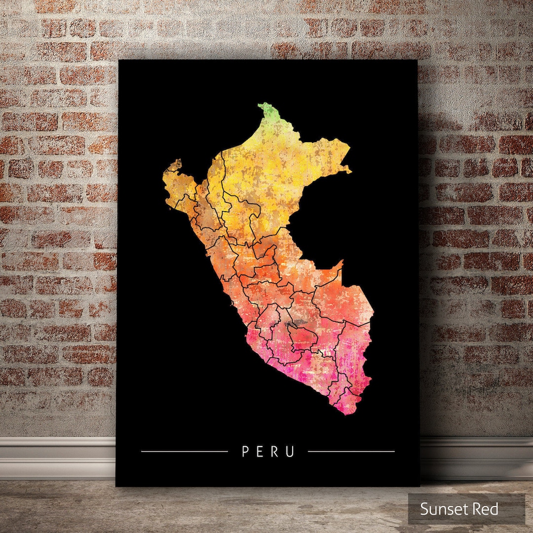 Peru Map - Country Map of Peru - Art Print Watercolor Illustration Wall ...