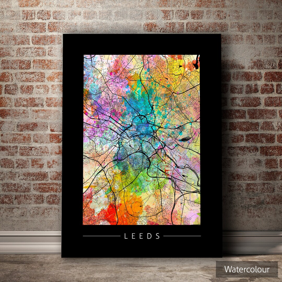 Leeds Map - City Street Map of Leeds, England - Art Print Watercolor ...