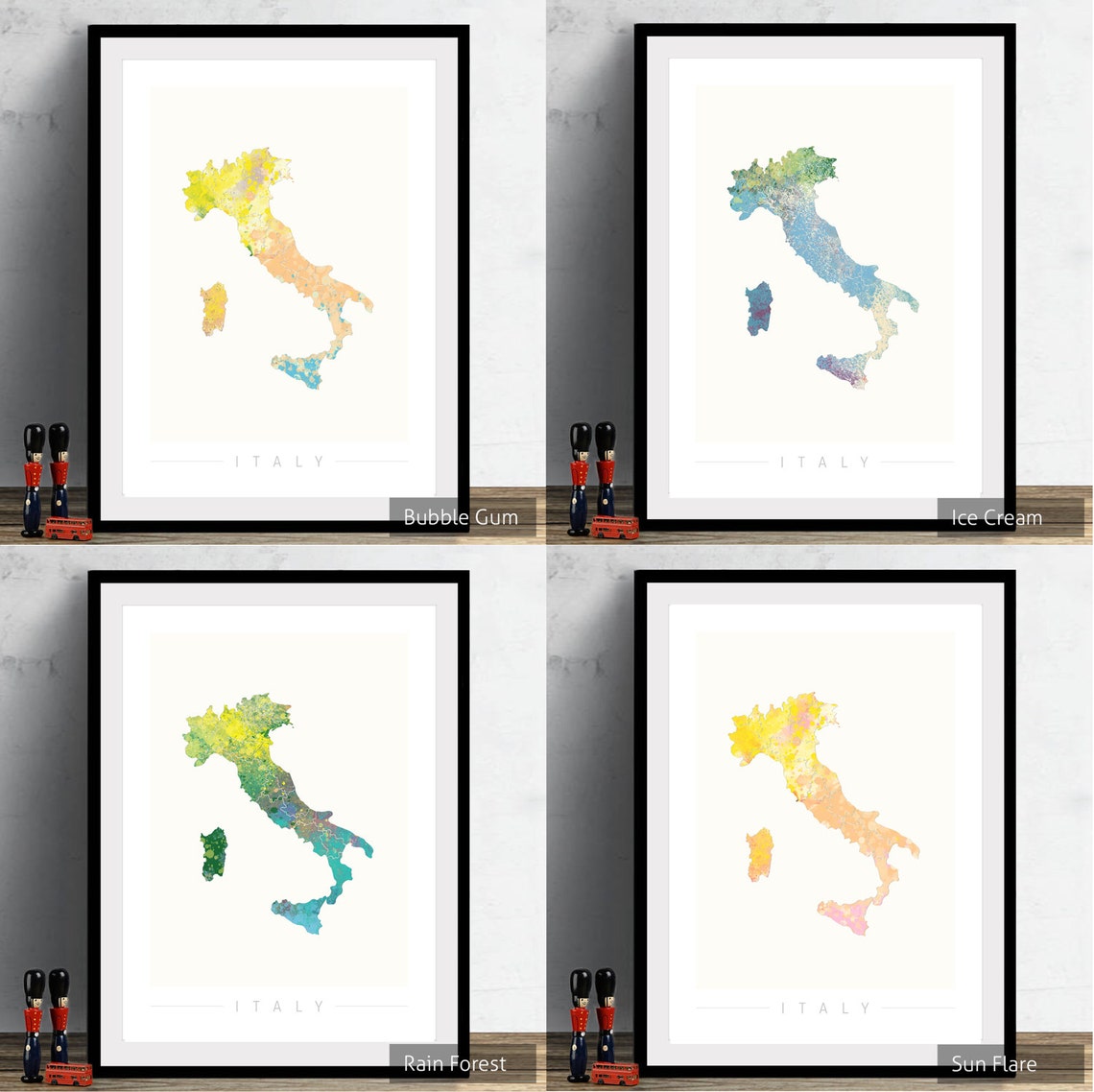 Italy Map - Country Map of Italy - Art Print Watercolor Illustration ...