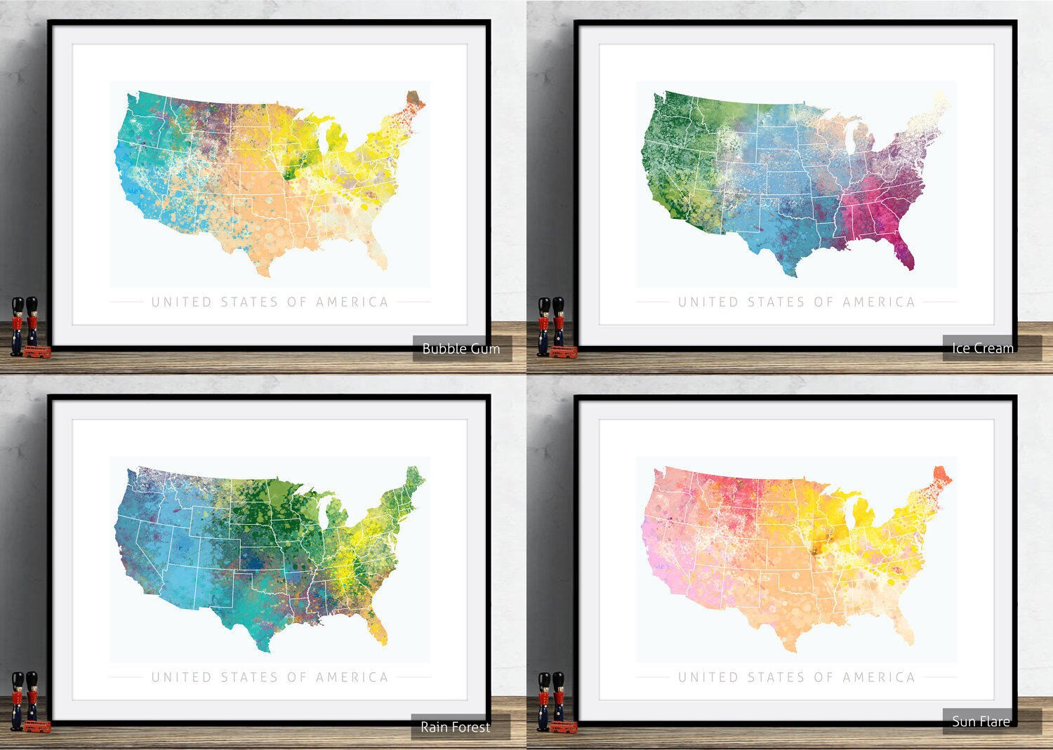 USA Map - Country Map - Art Print Watercolor Illustration Wall Art Home ...