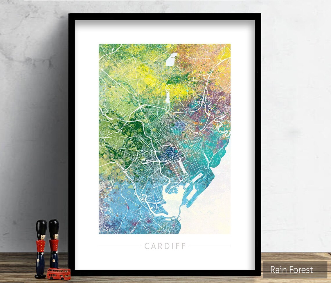 Cardiff Map City Street Map of Cardiff Wales Art Print | Etsy