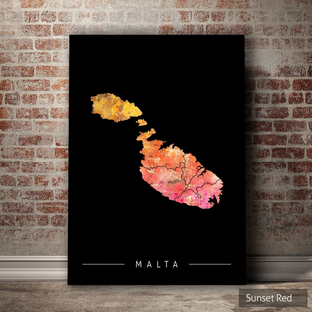 Malta Map - Island Map of Malta - Art Print Watercolor Illustration ...