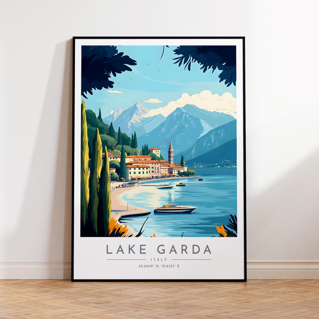 Lake Garda Travel Poster - Italy, Lake Garda Travel Print, Home Decor ...