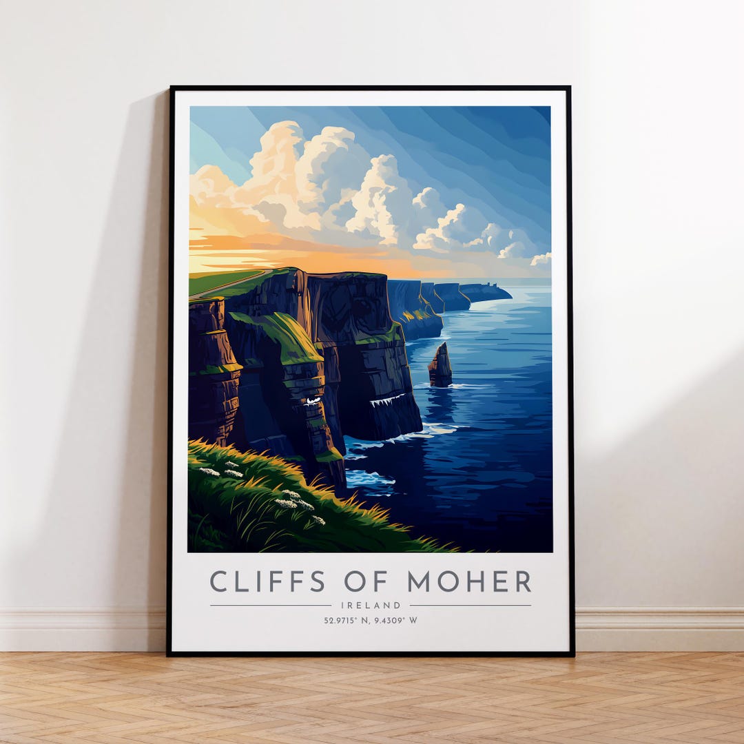 Cliffs of Moher Travel Poster - Ireland Print, Cliffs of Moher Travel ...