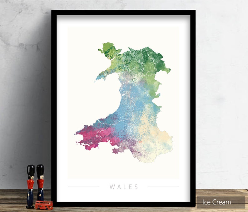Wales Map - Country Map of Wales - Art Print Watercolor Illustration ...