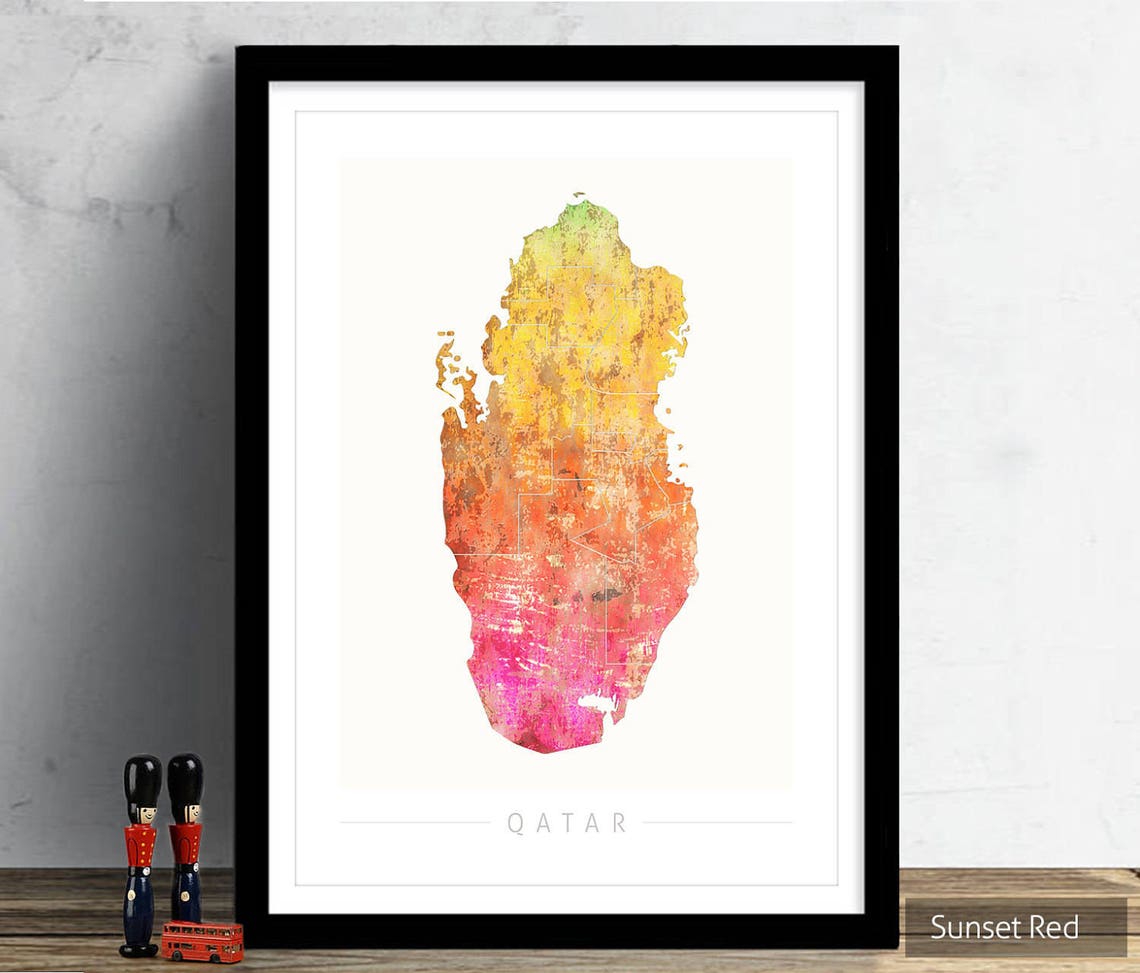 Qatar Map Country Map of Qatar Art Print Watercolor - Etsy