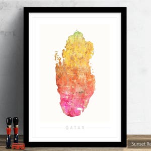 Qatar Map - Country Map of Qatar - Art Print Watercolor Illustration ...