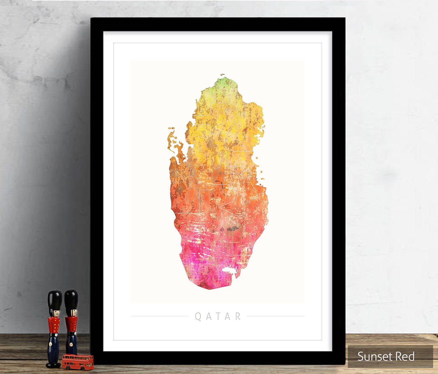 Qatar Map - Country Map of Qatar - Art Print Watercolor Illustration ...