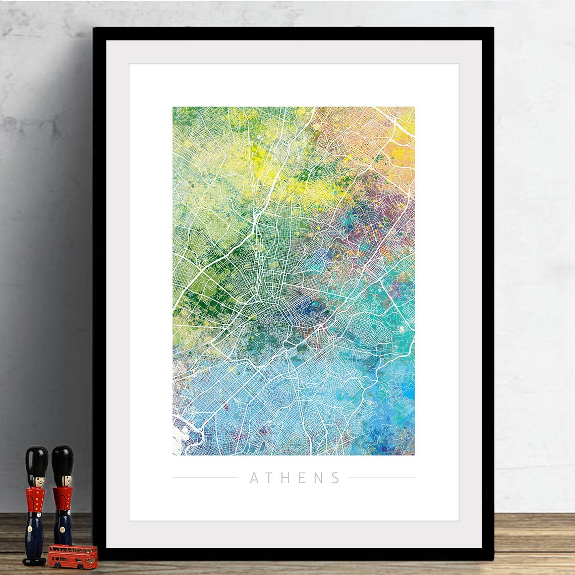 Athens Map - City Street Map of Athens Greece - Art Print Watercolor ...