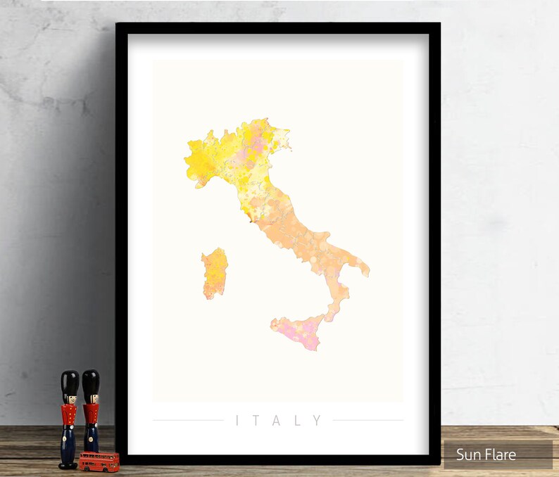 Italy Map - Country Map of Italy - Art Print Watercolor Illustration ...
