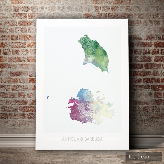 Antigua and Barbuda Map Country Map Art Print Watercolor | Etsy