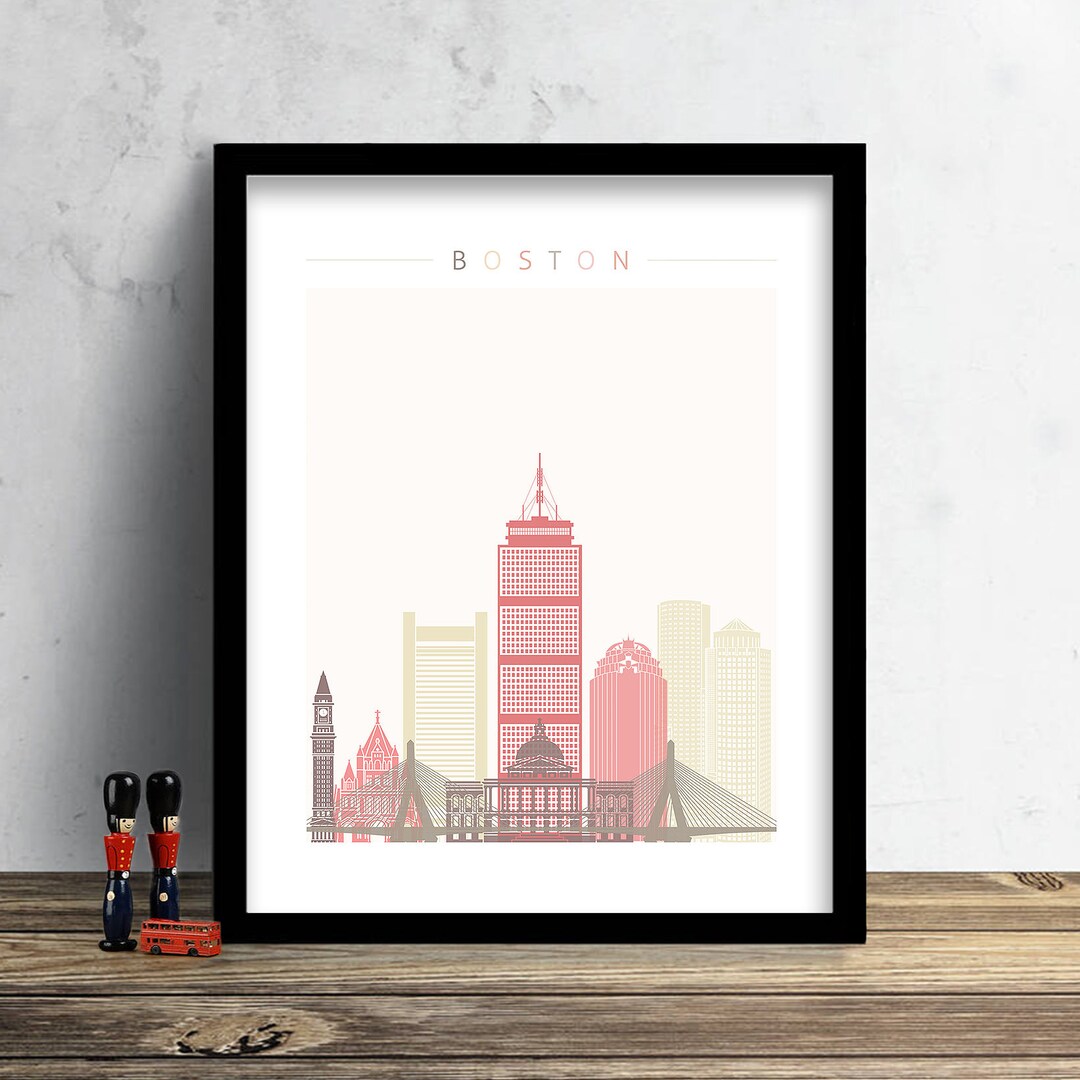 Boston Skyline, Print, Boston Massachusetts Skyline, Watercolor Art ...
