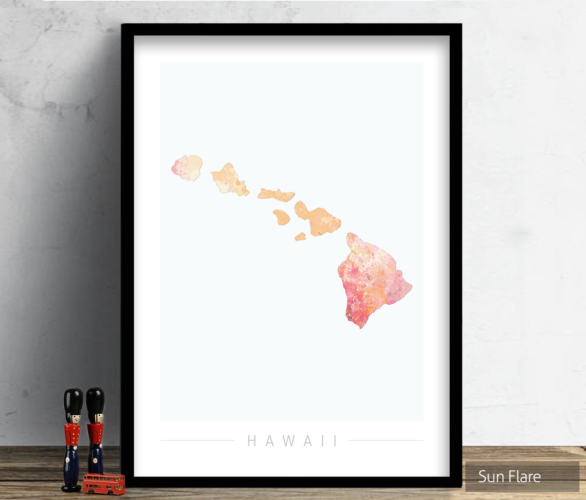 Hawaii Map Island Map of Hawaii Art Print Watercolor | Etsy