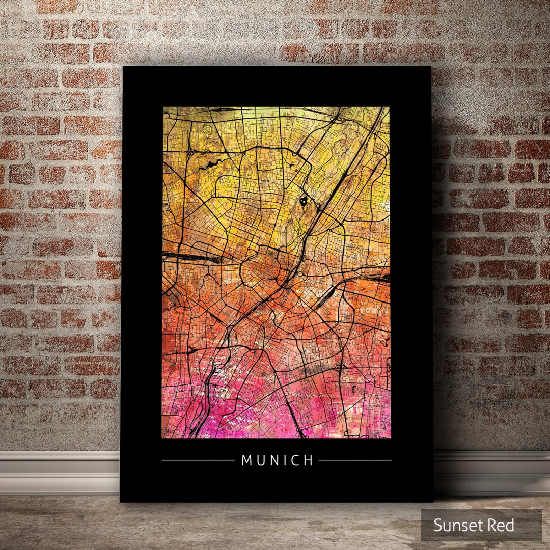 Munich Map - City Street Map of Munich Germany - Art Print Watercolor ...