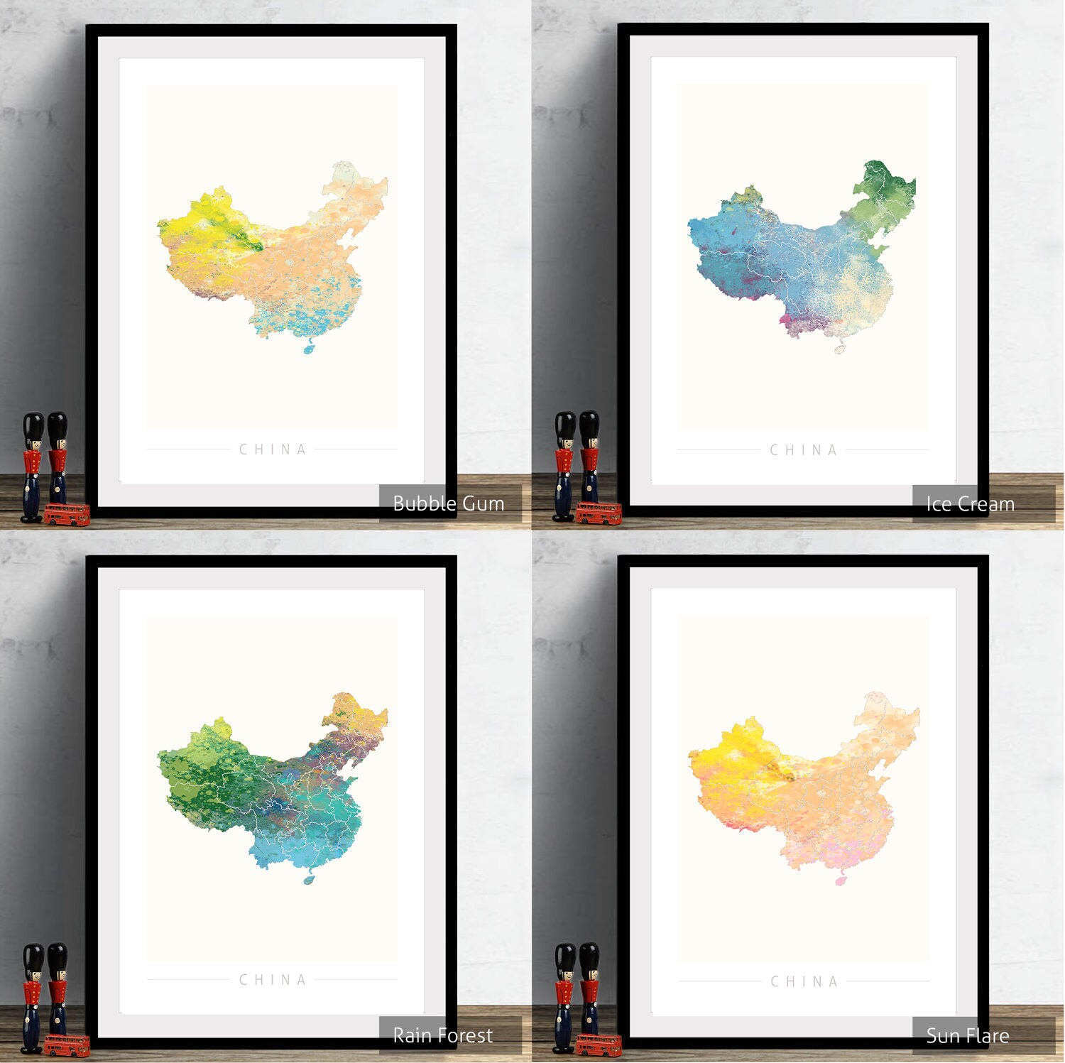 China Map Country Map of China Art Print Watercolor | Etsy