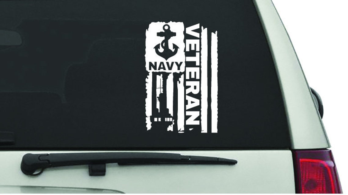 Navy Veteran Distressed Flag Decal - Etsy