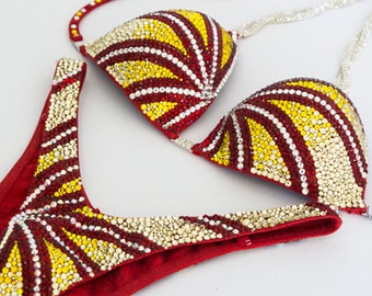 Figure Competition Posing Suit Burgundy Red Fabric FS127 - Etsy