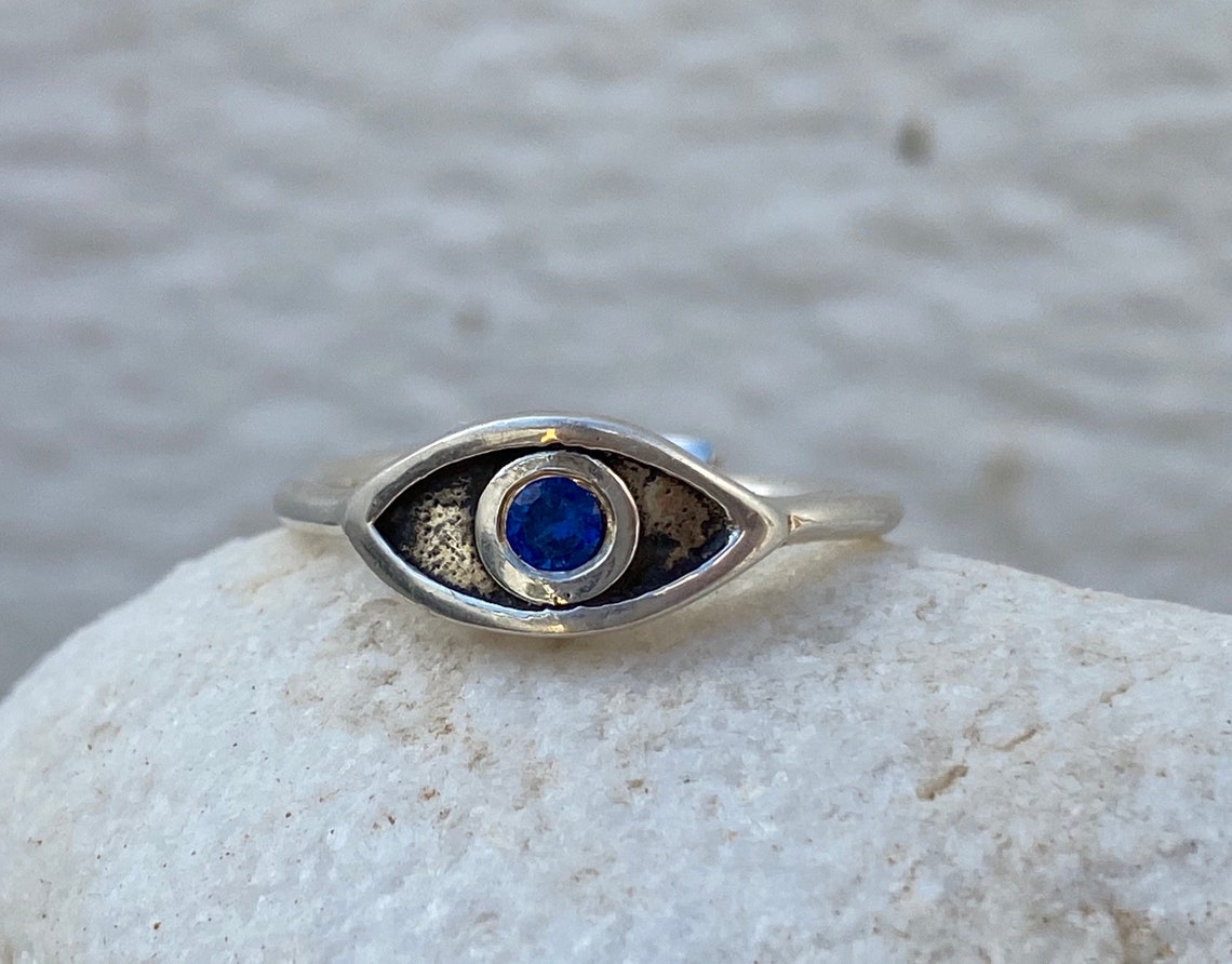 Evil Eye Ring Blue Gem Silver Ring Blue Gemstone Ring Eye | Etsy