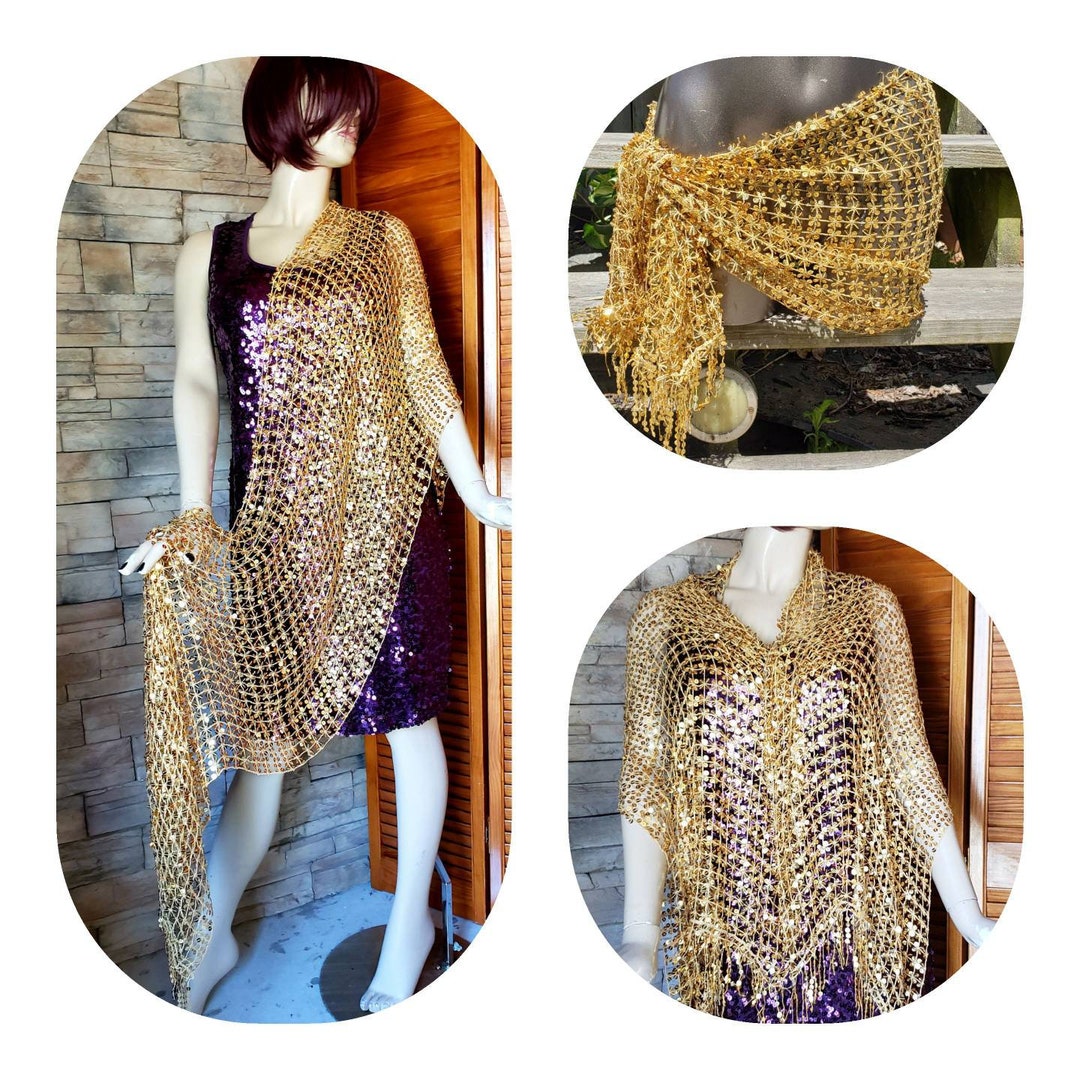 Gold Sequin Fishnet Shawl / Piano Scarf / Dance Wear - Etsy