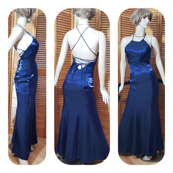 Royal Blue Light Reflection Prom Dress ,Open Back Gow… - Gem