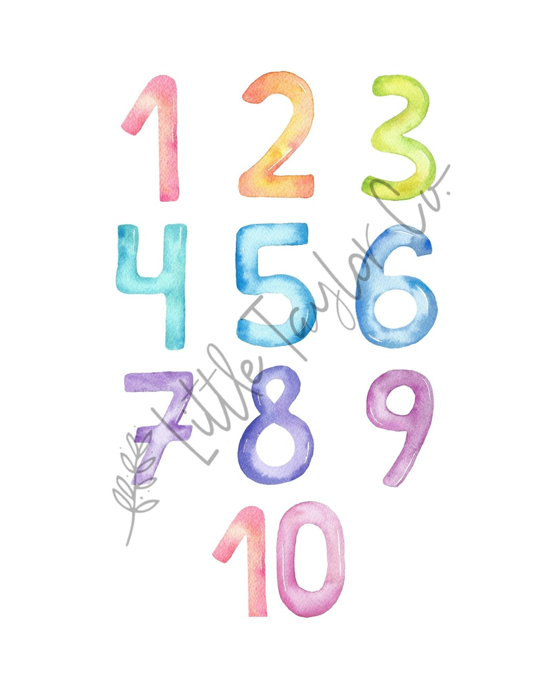 Numbers, Watercolor, Kids Bedroom, Printable Wall Art, Nursery Decor ...