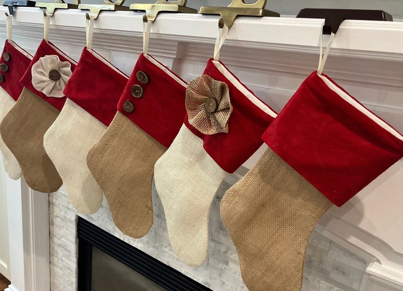 Red Burlap Stocking - Etsy