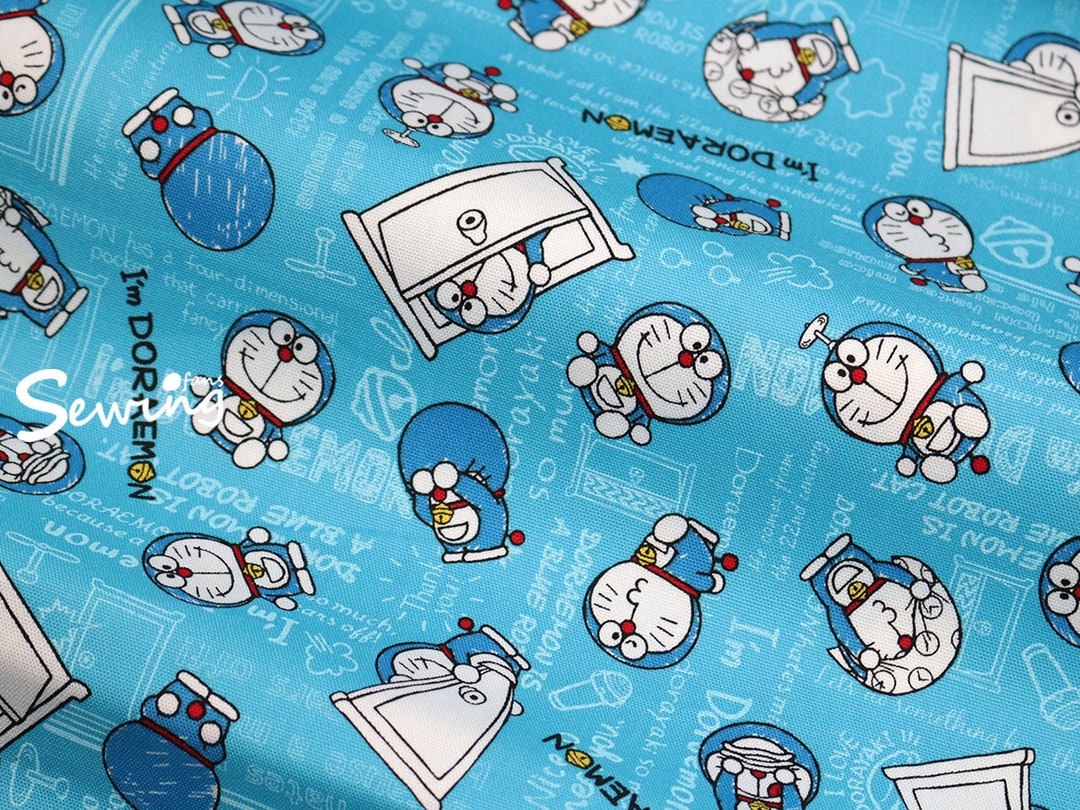 Oxford I'm Doraemon Anywhere Door Cute Cartoon Japan Fabric Light Blue ...