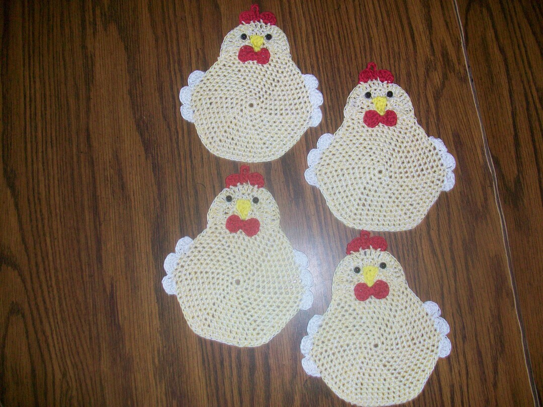 Hand Crochet Chicken Coasters/set of 4 #4200 - Etsy
